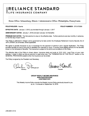 Fillable Online RELIANCE STANDARD LIFE INSURANCE COMPANY Home ... Fax ...