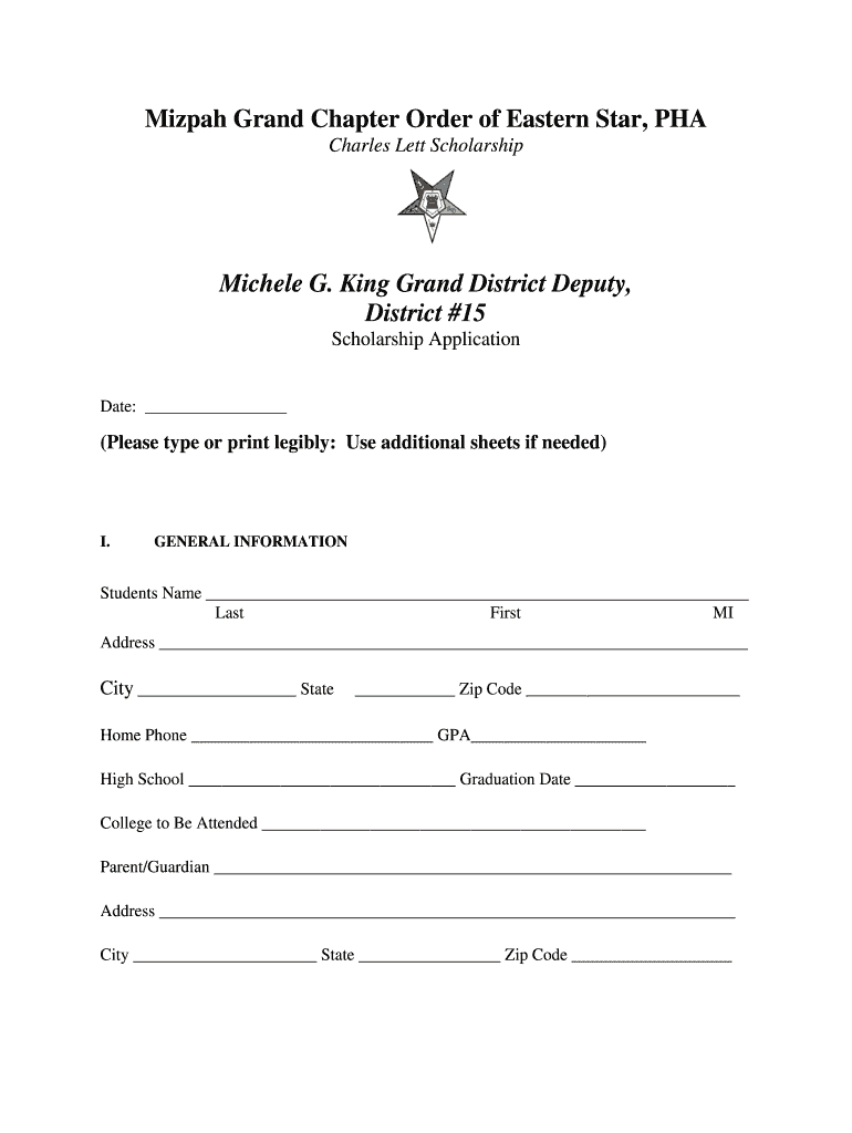 Fillable Online Mizpah Grand Chapter Order of Eastern Star, PHA Michele ...