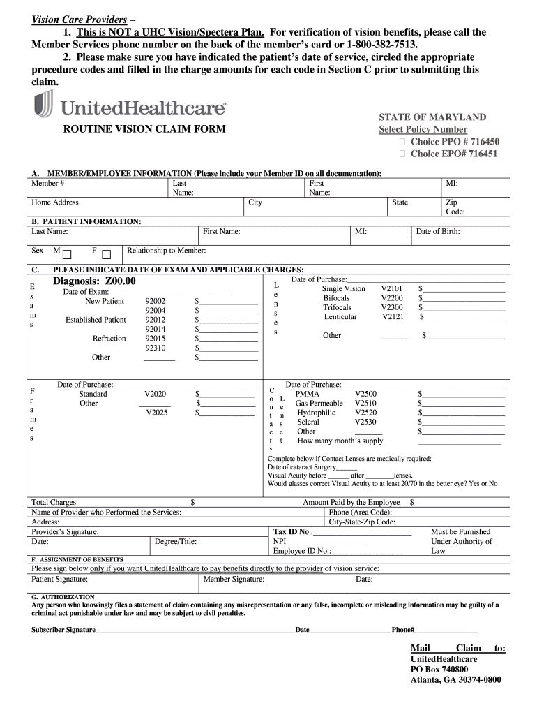 Fillable Online UHC Vision versus the Spectra Eyecare Network Fax Email ...