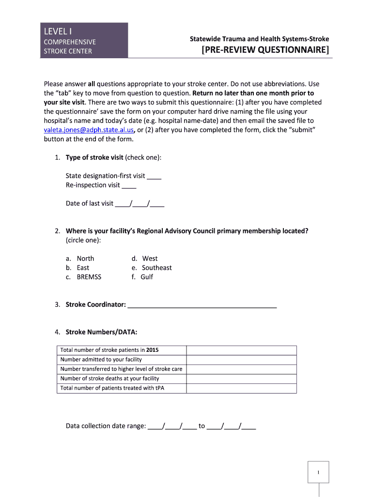 Fillable Online PRE REVIEW QUESTIONNAIRE - alabamapublichealth.gov Fax ...
