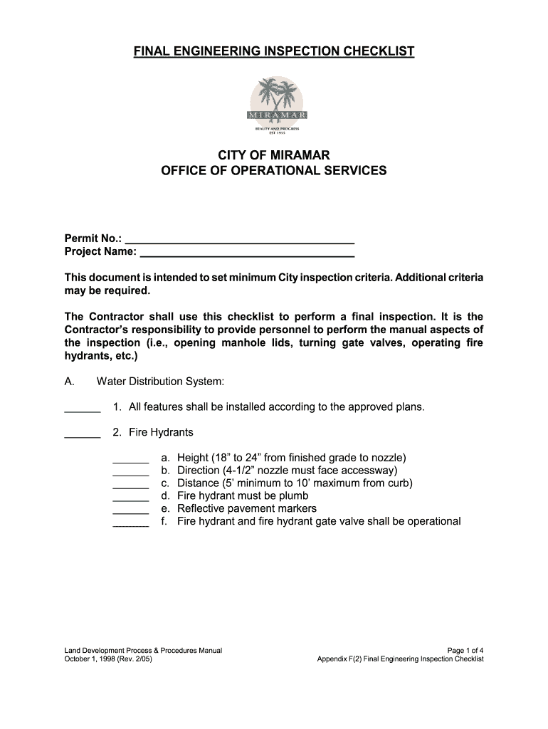 Fillable Online Final Engineering Inspection Checklist PDF Fax Email ...