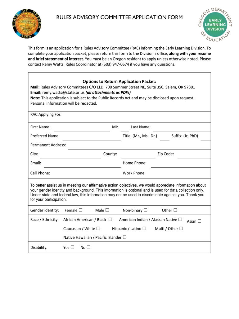 Fillable Online RULES ADVISORY COMMITTEE APPLICATION FORM Fax Email ...