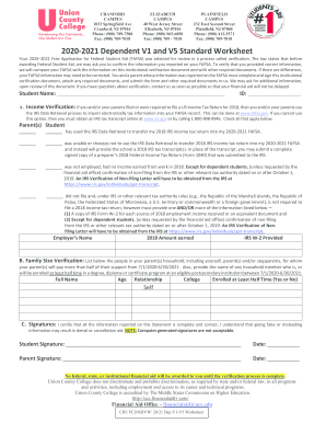 Fillable Online 2020-2021 Dependent V1 and V5 Standard Worksheet Fax Email Print - pdfFiller