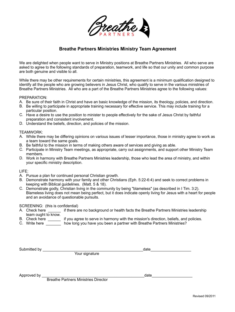 Fillable Online CPR-3 Ministries Ministry Team Agreement - Breathe ...