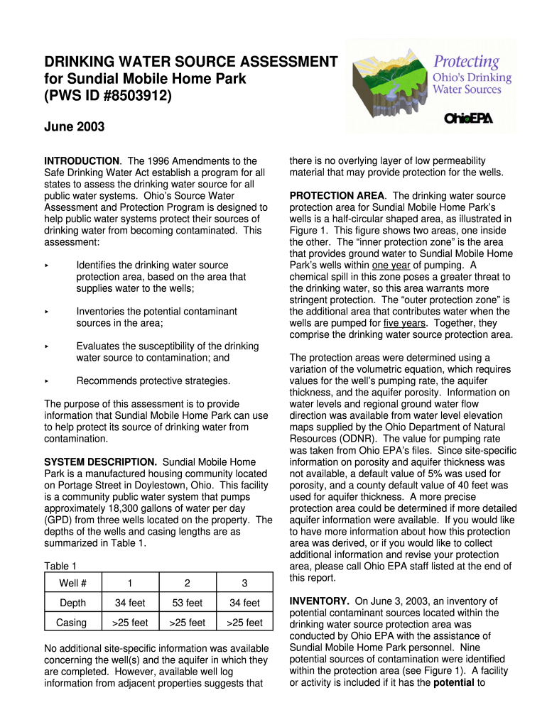 Fillable Online DRINKING WATER SOURCE ASSESSMENT for Sundial Mobile ...