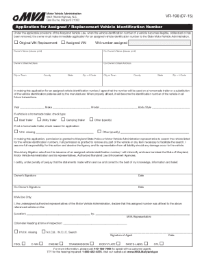 Fillable Online mva maryland VR-198 Application for Assigned Vehicle ...