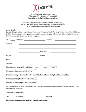 Fillable Online Art Exhibition & Sale Entry Form Fax Email Print ...