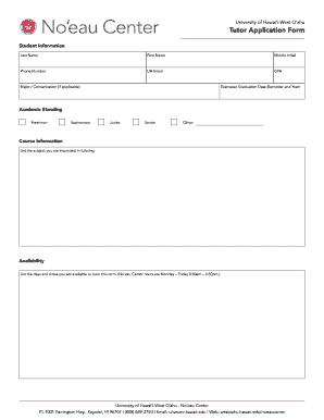 Fillable Online Tutor Application Form - UH West Oahu Fax Email Print ...