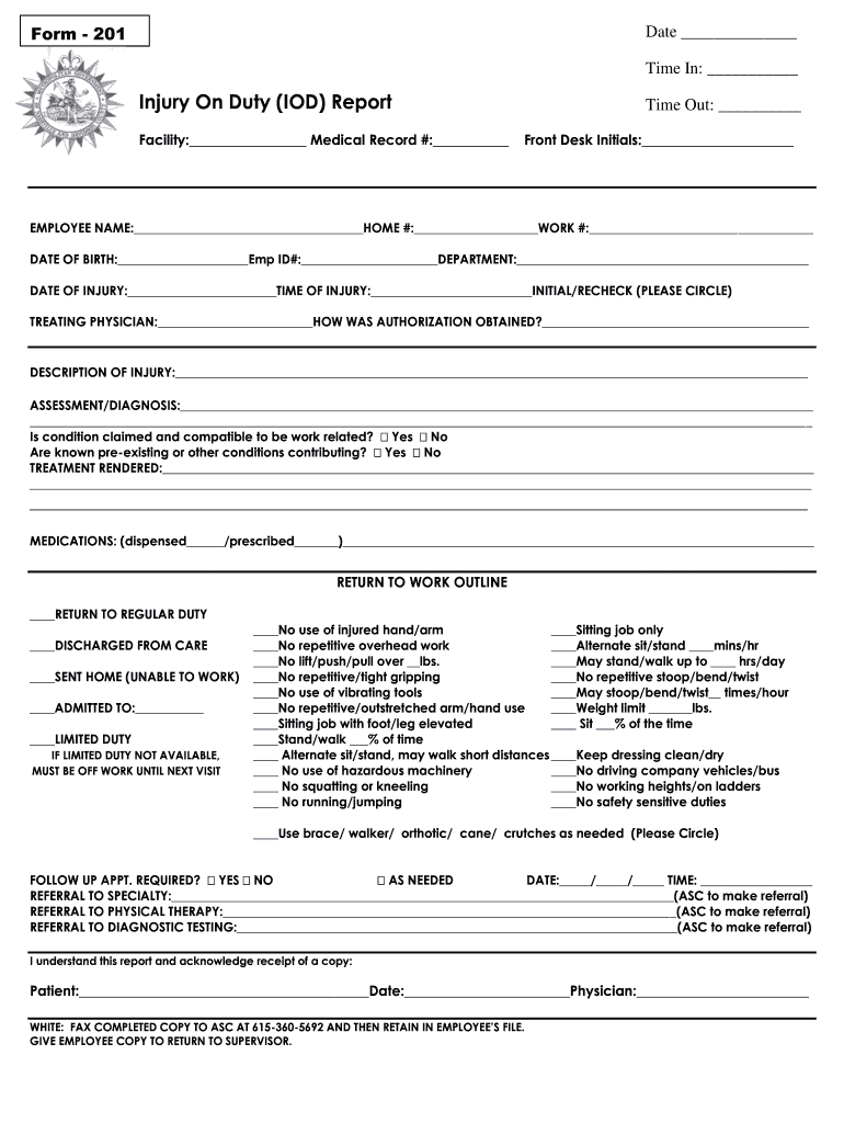 Fillable Online Injury On Duty (IOD) Report Fax Email Print - pdfFiller