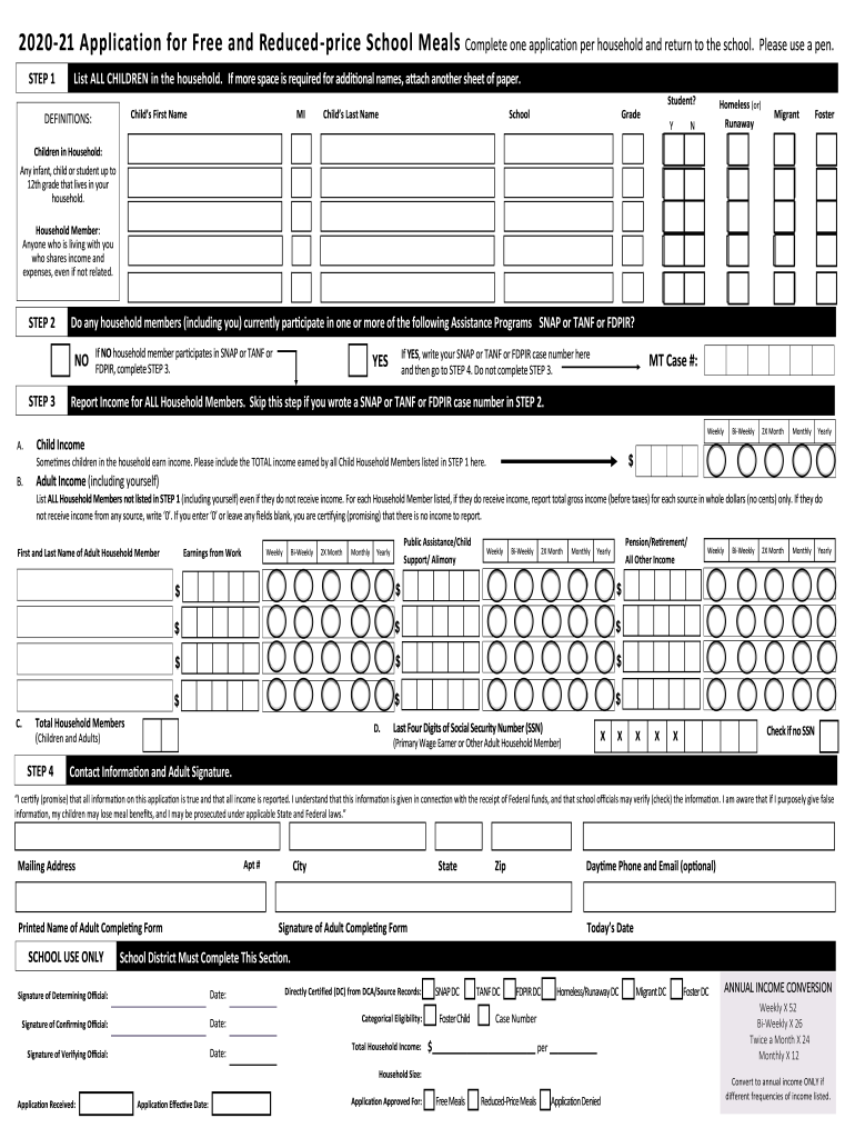 Fillable Online Application Instructions Free and Reduced-price School Meals Fax Email Print ...
