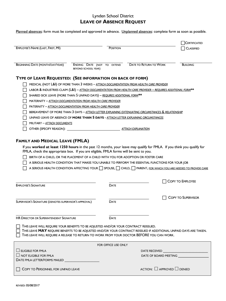 Fillable Online Planned absences: form must be completed and approved ...