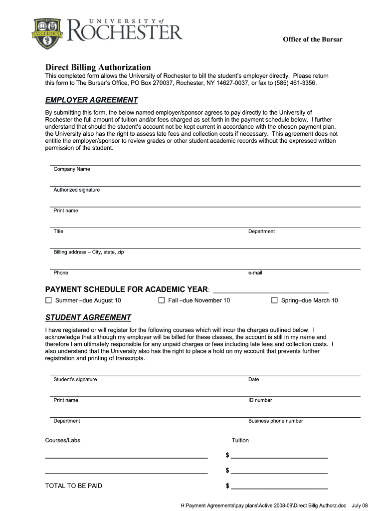 Fillable Online Direct Billing Authorization.DOC Fax Email Print ...