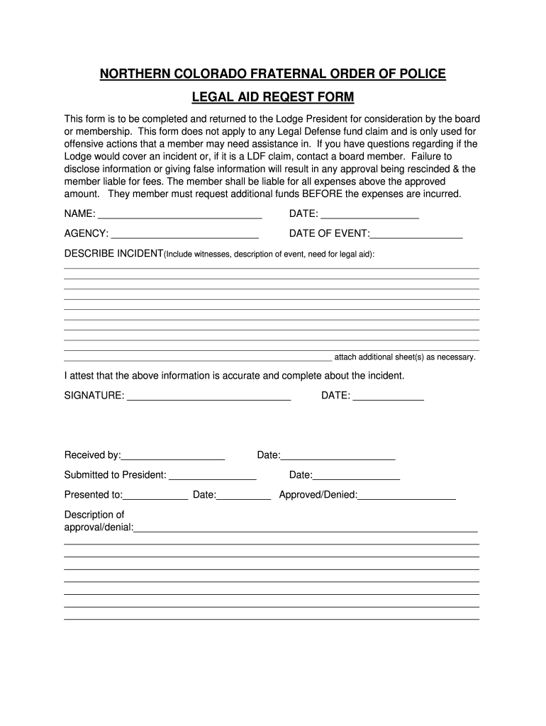Fillable Online NORTHERN COLORADO FRATERNAL ORDER OF POLICE LEGAL AID ...