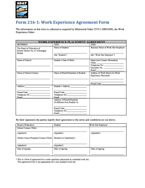 Fillable Online Work Experience Arrangement Form - Department of ...