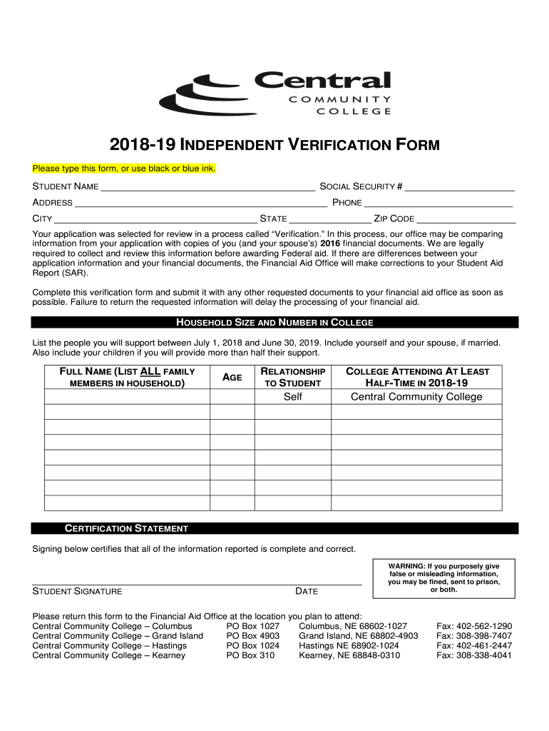 Fillable Online 2019-2020 V1 Independent Verification Worksheet - Park ... Fax Email Print ...