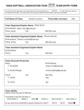 Fillable Online 2019 DBC Softball Entry Form Fax Email Print - pdfFiller