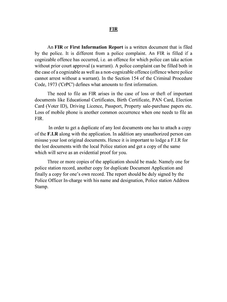 Fir First Information Report - Fill Online, Printable, Fillable, Blank ...