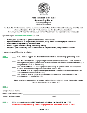 Fillable Online 2017 RH Bike Ride Sponsor Form.doc Fax Email Print ...