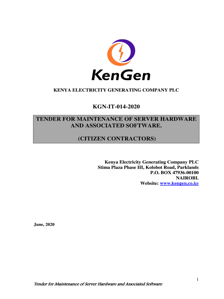 Fillable Online TENDER FOR MAINTENANCE OF SERVER HARDWARE Fax Email ...