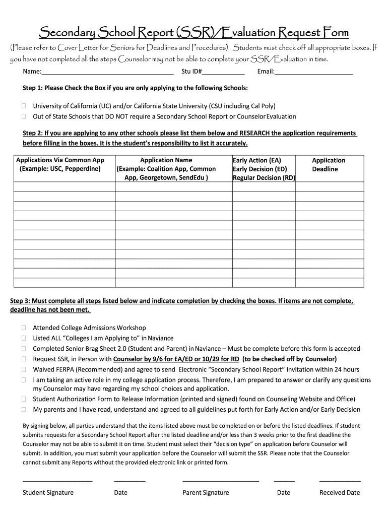 Fillable Online Secondary School Report (SSR)/Evaluation Request Form ...