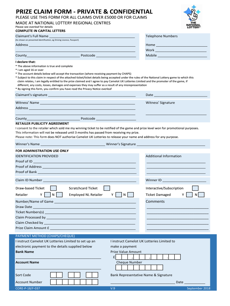 National lottery prize claim: Fill out & sign online | DocHub
