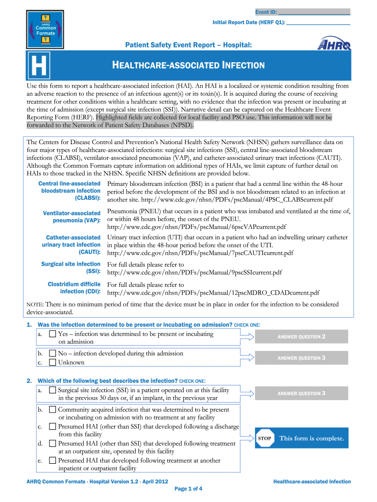 Fillable Online Patient Safety Event Description. Report form for ...