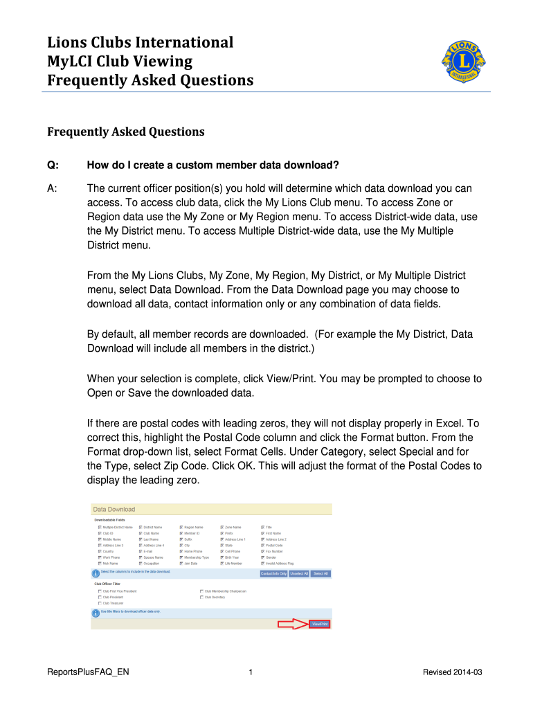 Fillable Online Lions Clubs International MyLCI Club Viewing Frequently ...