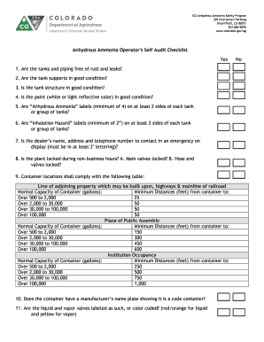 Fillable Online Anhydrous Ammonia Operator's Self Audit Checklist Yes ...
