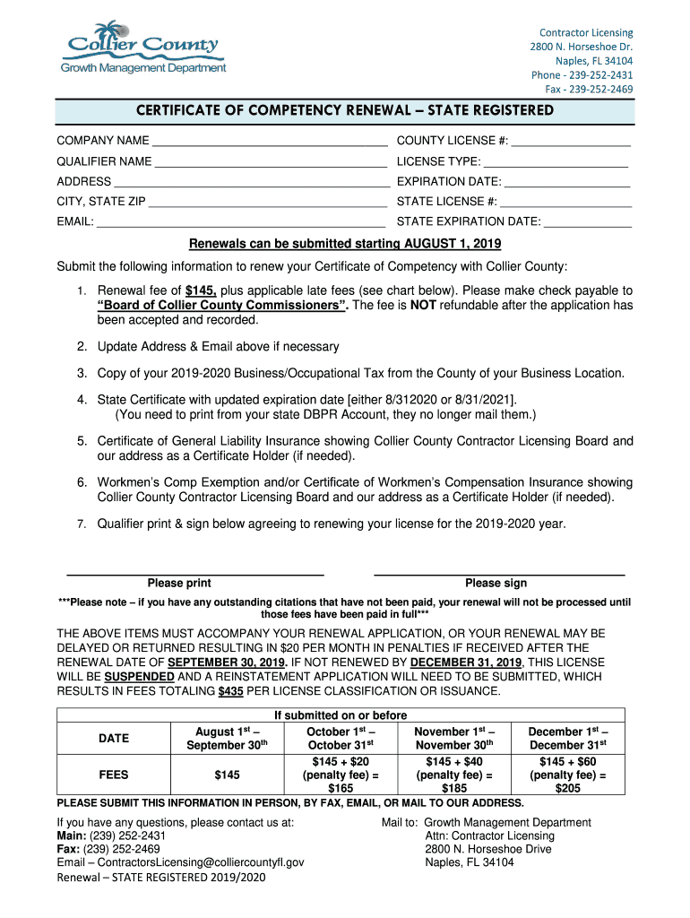 Fillable Online CERTIFICATE OF COMPETENCY RENEWAL STATE REGISTERED Fax ...