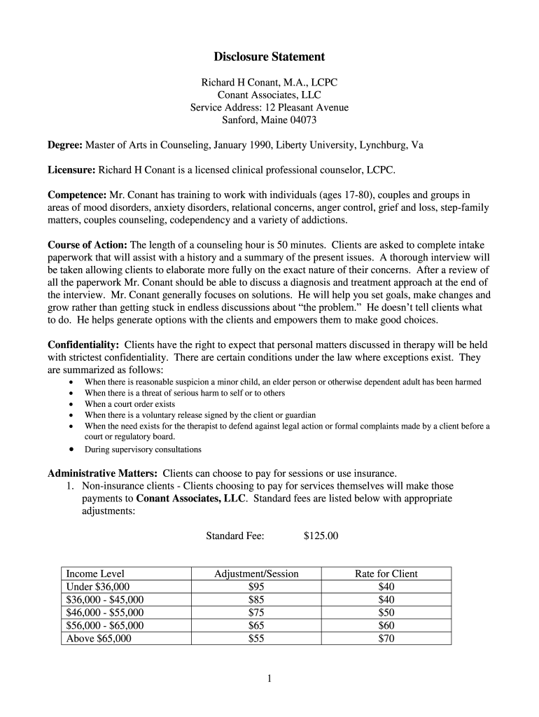 Fillable Online Disclosure Statement - Pleasant Avenue Family ...