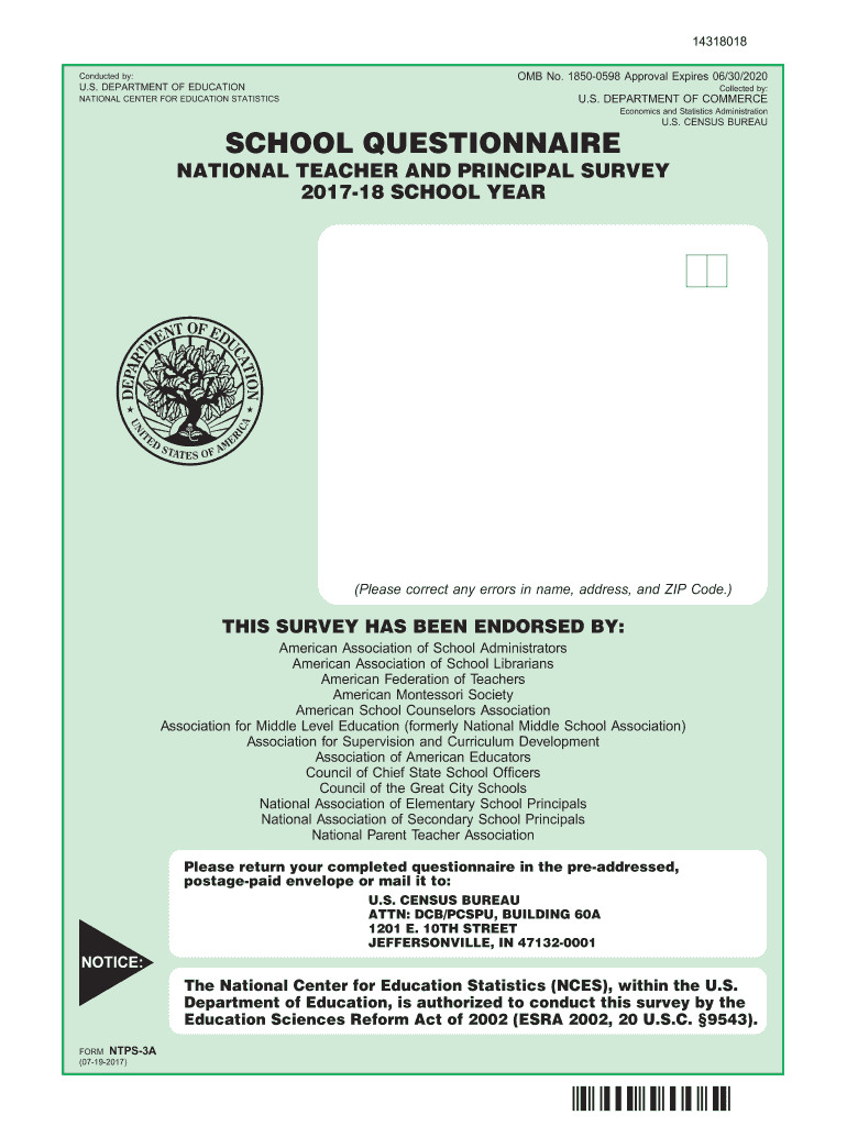 Fillable Online SCHOOL QUESTIONNAIRE, 2017-18 SCHOOL YEAR. This is the ...