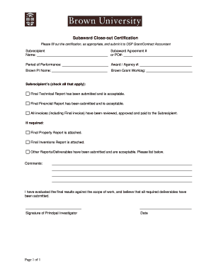 Fillable Online Subaward Final Close out form.doc Fax Email Print ...
