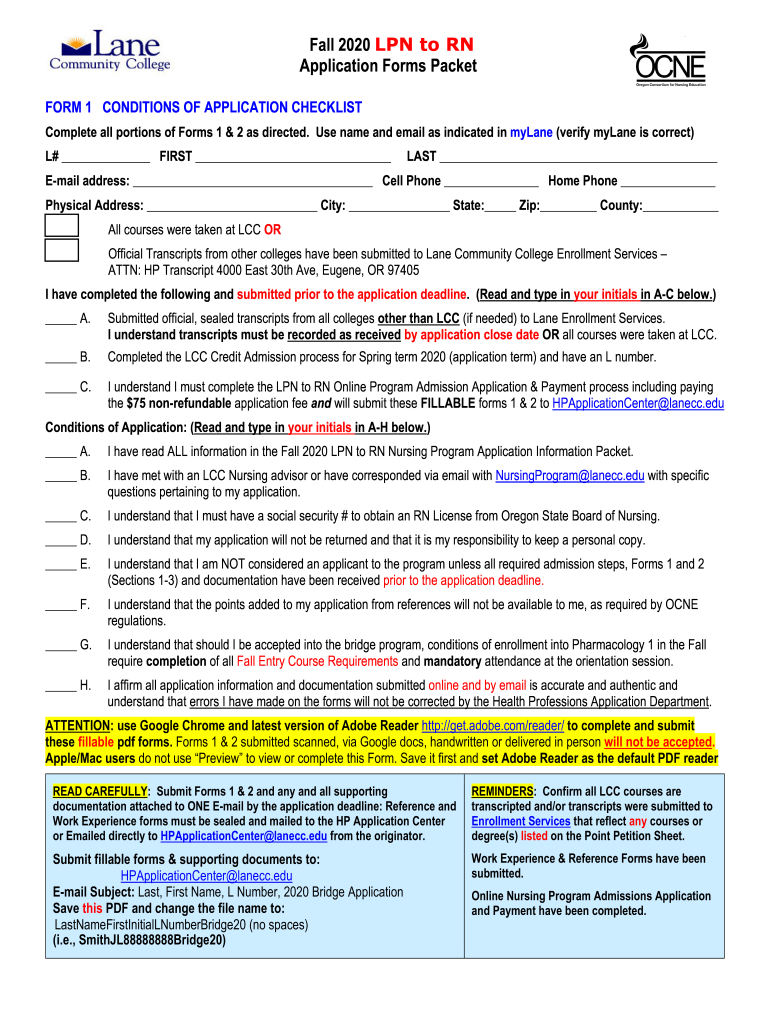 Fillable Online Fall 2020 LPN to RN Application Forms Packet Fax Email ...
