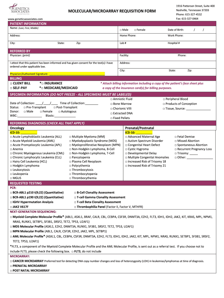 Fillable Online MOLECULAR/MICROARRAY REQUISITION FORM Fax Email Print - pdfFiller