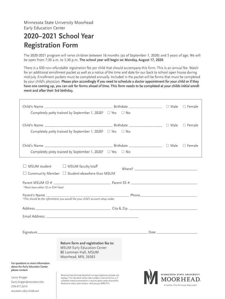 Fillable Online Early Education Center 20202021 School Year ...