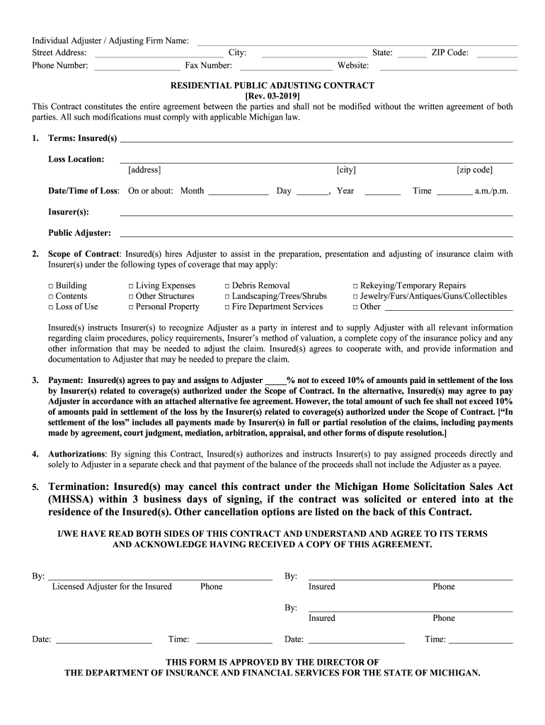 Fillable Online Residential Public Adjuster Contract Fax Email Print ...