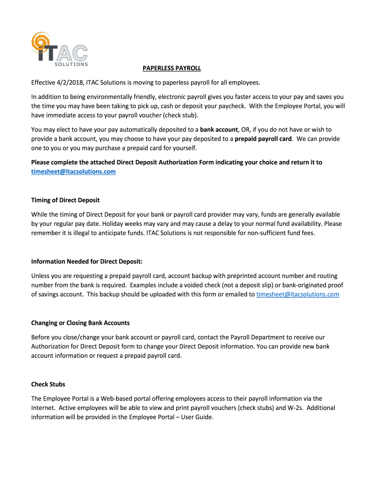Fillable Online Direct Deposit Form - ITAC Solutions Fax Email Print ...