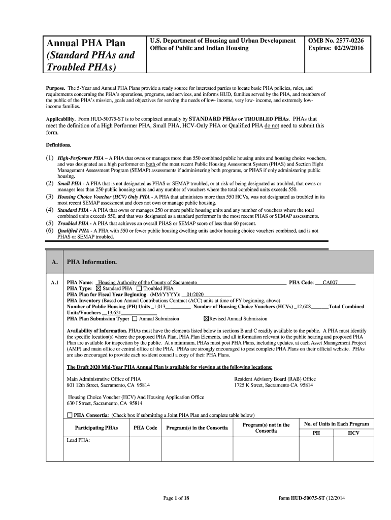 Fillable Online 2020 PHA Plan - form 50075-st County midyear FINAL Fax Email Print - pdfFiller