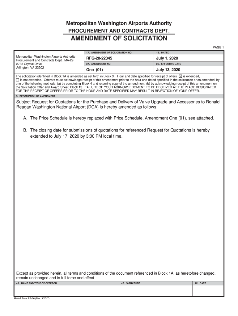 Fillable Online Amendment of Request for Quotations - DCA - mwaa.com ...