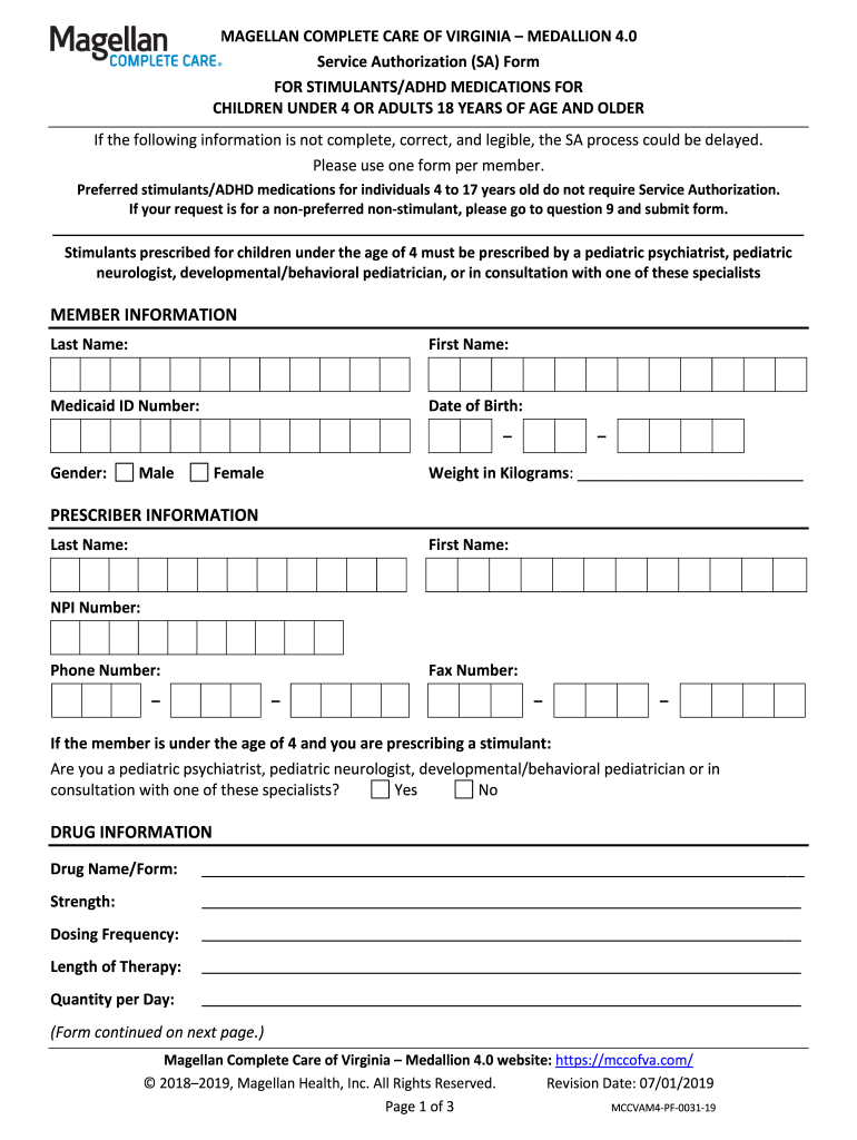 Fillable Online Magellan Complete Care Virginia Medallion 4.0 Service ...