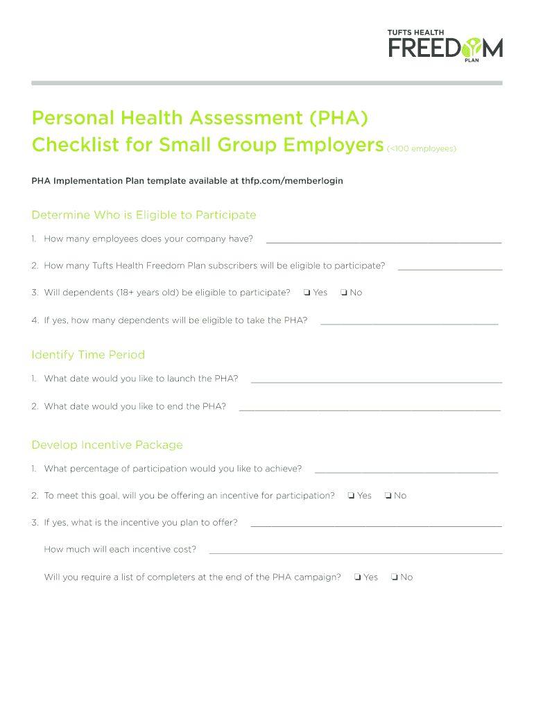 Fillable Online (PHA) Checklist for Small Group Employers( Fax Email ...
