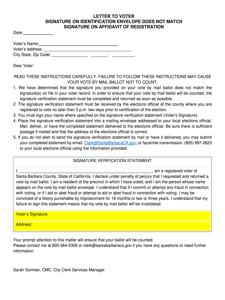 Fillable Online letter to voter signature on identification envelope ...