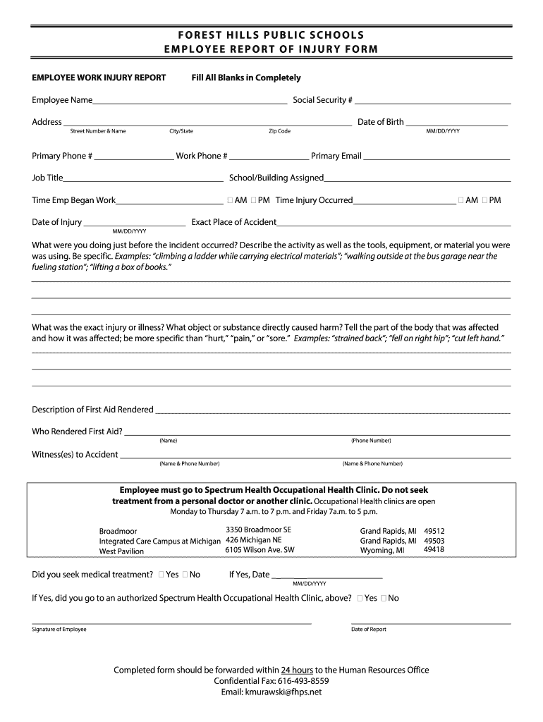 Fillable Online EMPLOYEE REPORT OF INJURY FORM Fax Email Print - pdfFiller