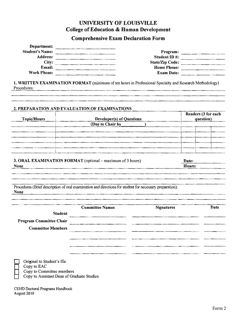 Fillable Online Comprehensive Exam Declaration Form Fax Email Print ...