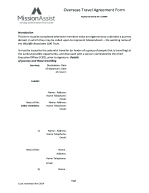 Fillable Online Overseas Travel Agreement Form Fax Email Print - pdfFiller