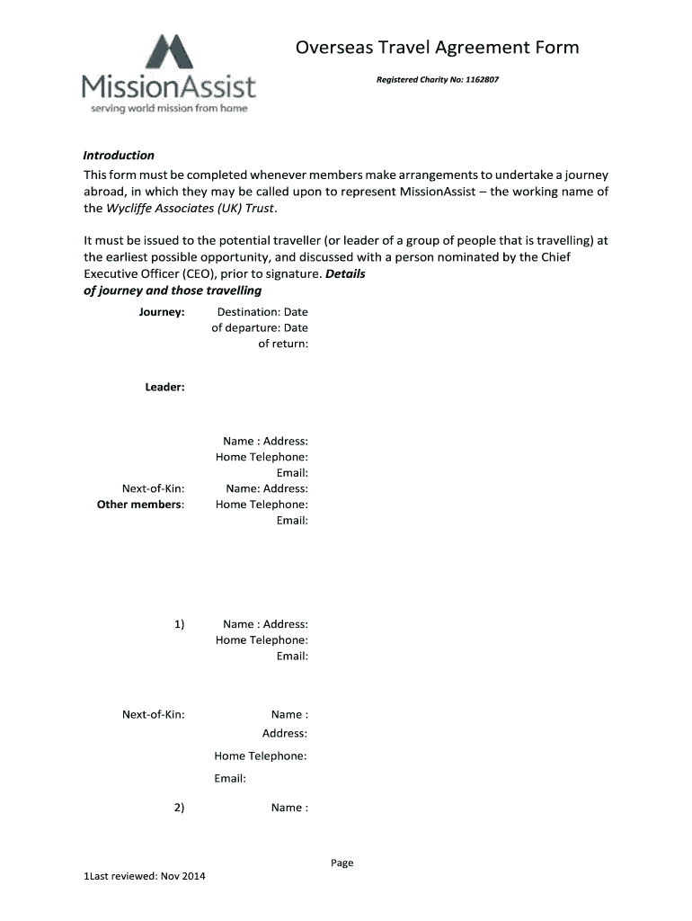 Fillable Online Overseas Travel Agreement Form Fax Email Print - pdfFiller