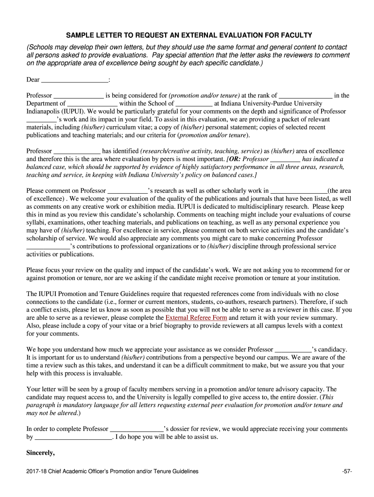 Fillable Online Sample Letter for External Evaluators for Teaching ...