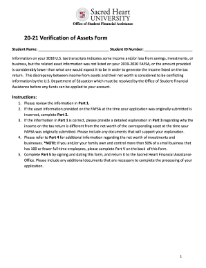 Fillable Online Verification of Assets Form 2020-2021 Fax Email Print ...