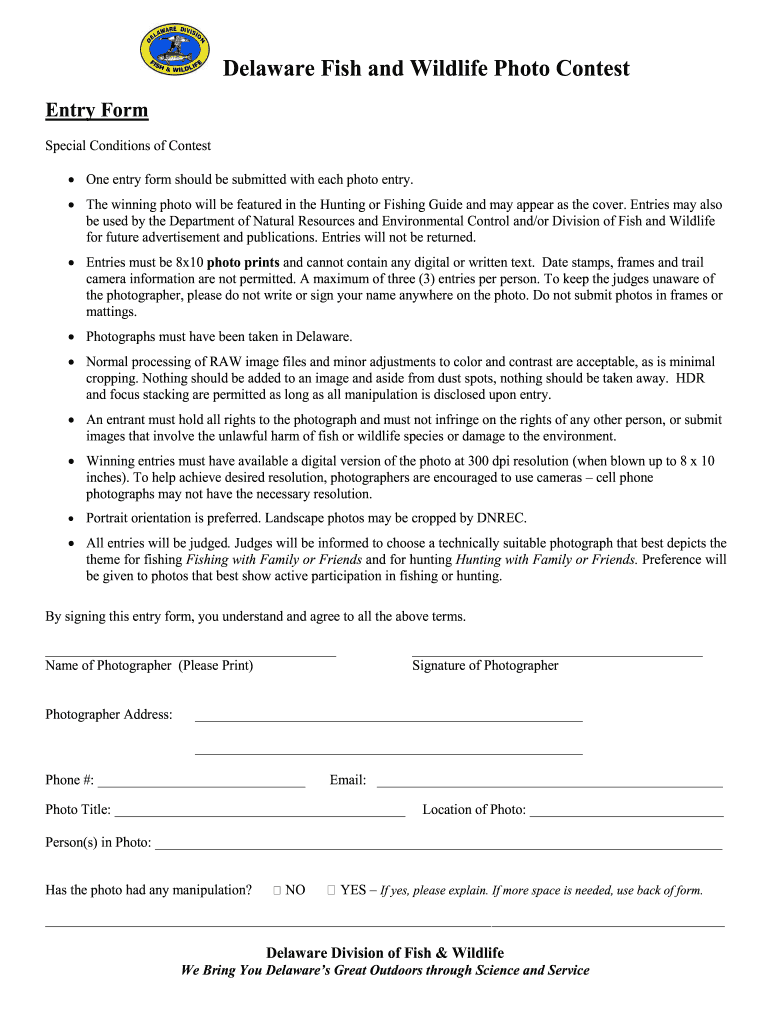 Fillable Online Fish & Wildlife Photo Contest - Dnrec - Delaware.gov ...