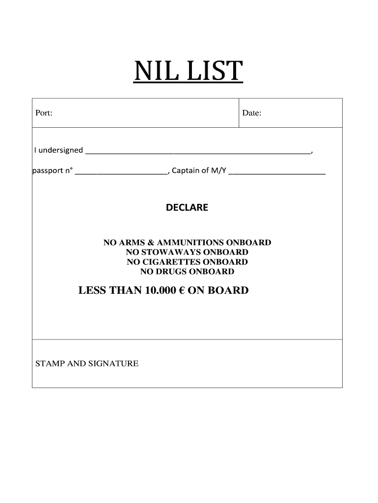 Nil List - Fill Online, Printable, Fillable, Blank | pdfFiller